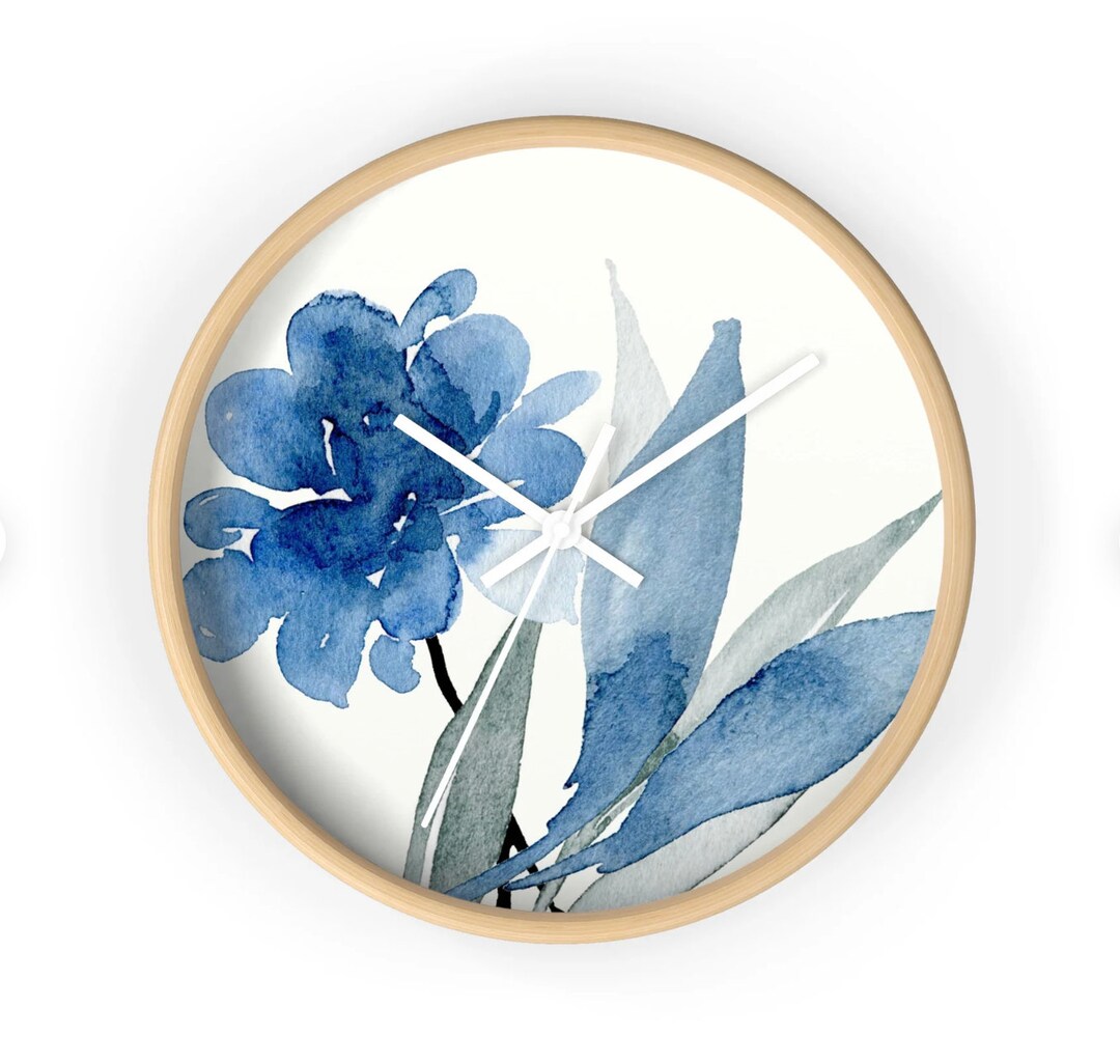 Floral Clock, Blue Flower Clock, Wall Clock, Floral, Blue Decor, Home ...