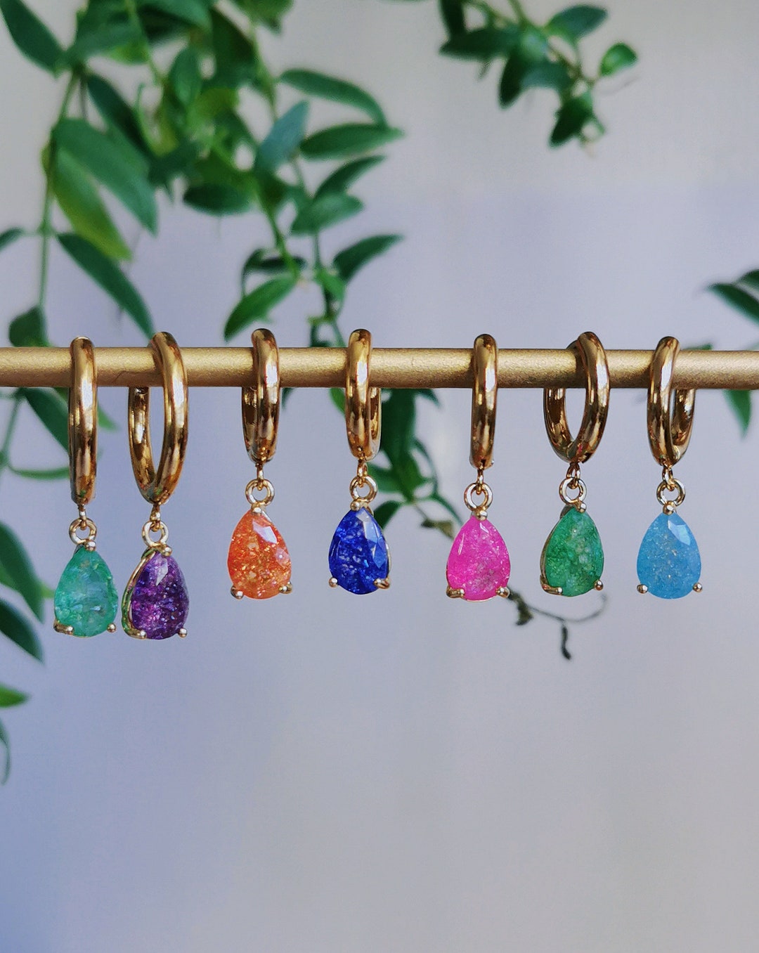 Candy Huggies. Small Hoops in Stainless Steel and Gem in Acid Colors ...