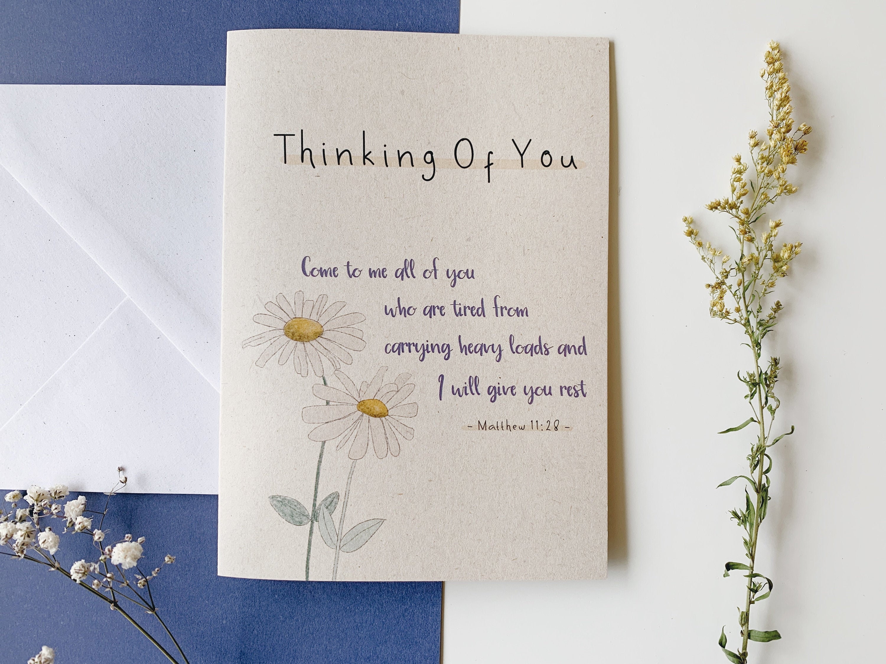 Thinking of You Card With Daisy Flowers Religious Card Bible - Etsy Canada