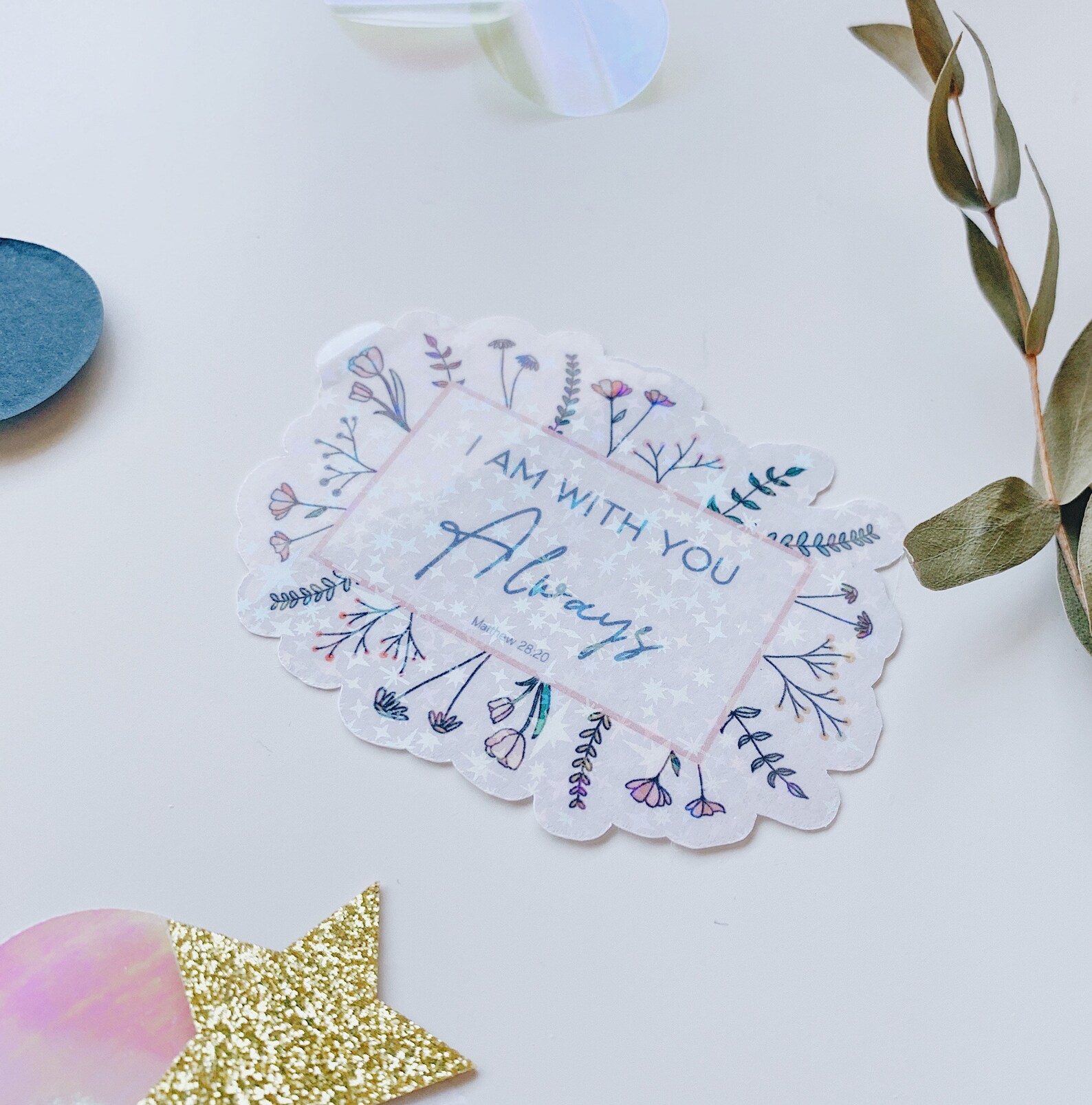 Bible Verse Scripture Flower Frame Sticker | Flower Art Glossy ...
