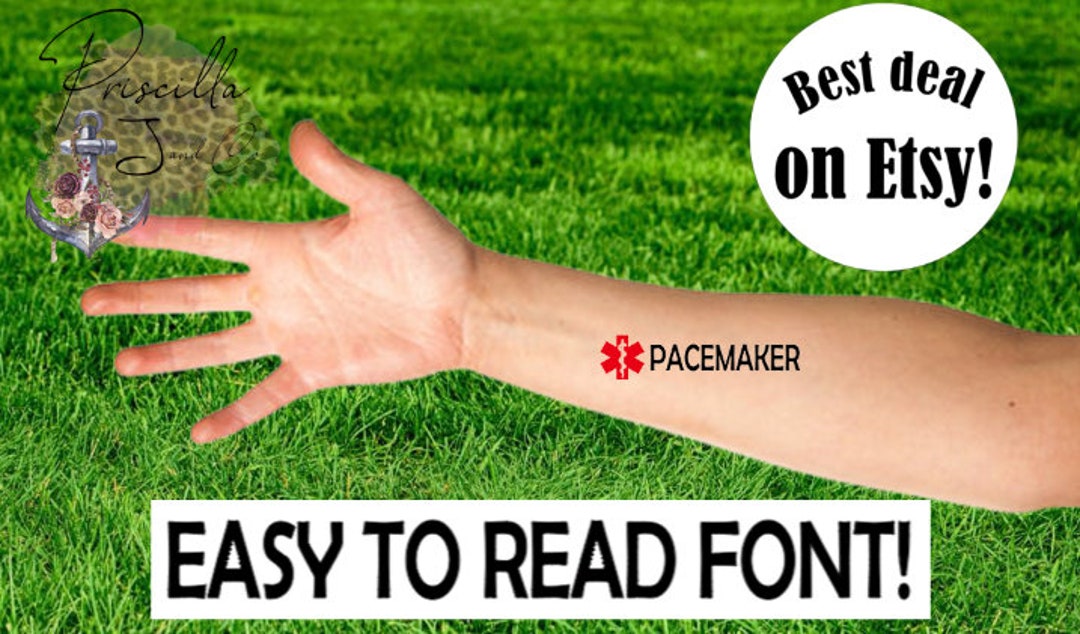 Custom Medical Alert Temporary Tattoos, Medical Condition, PACEMAKER ...