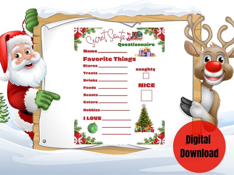 Secret Santa Questionnaire PRINTABLE Wish List Christmas Kids Wish List ...