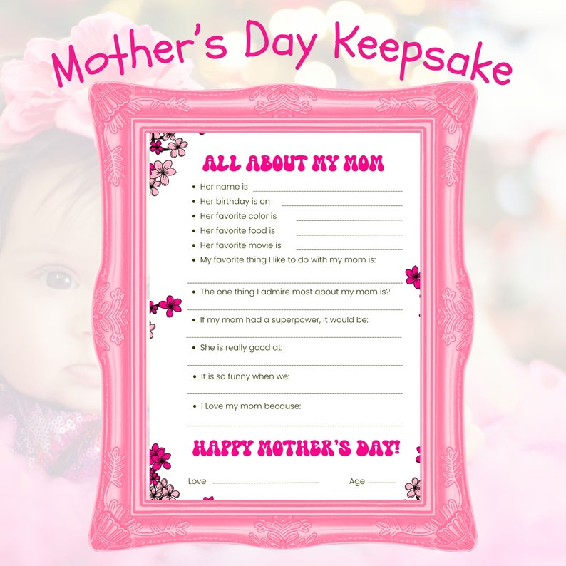 Mother's Day Printable Gift From Kids All About My Mom Digital Download ...