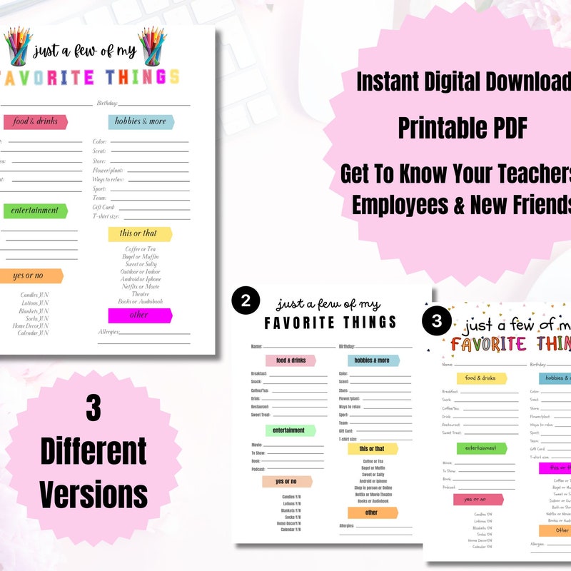 My Favorite Things Sheet - Etsy