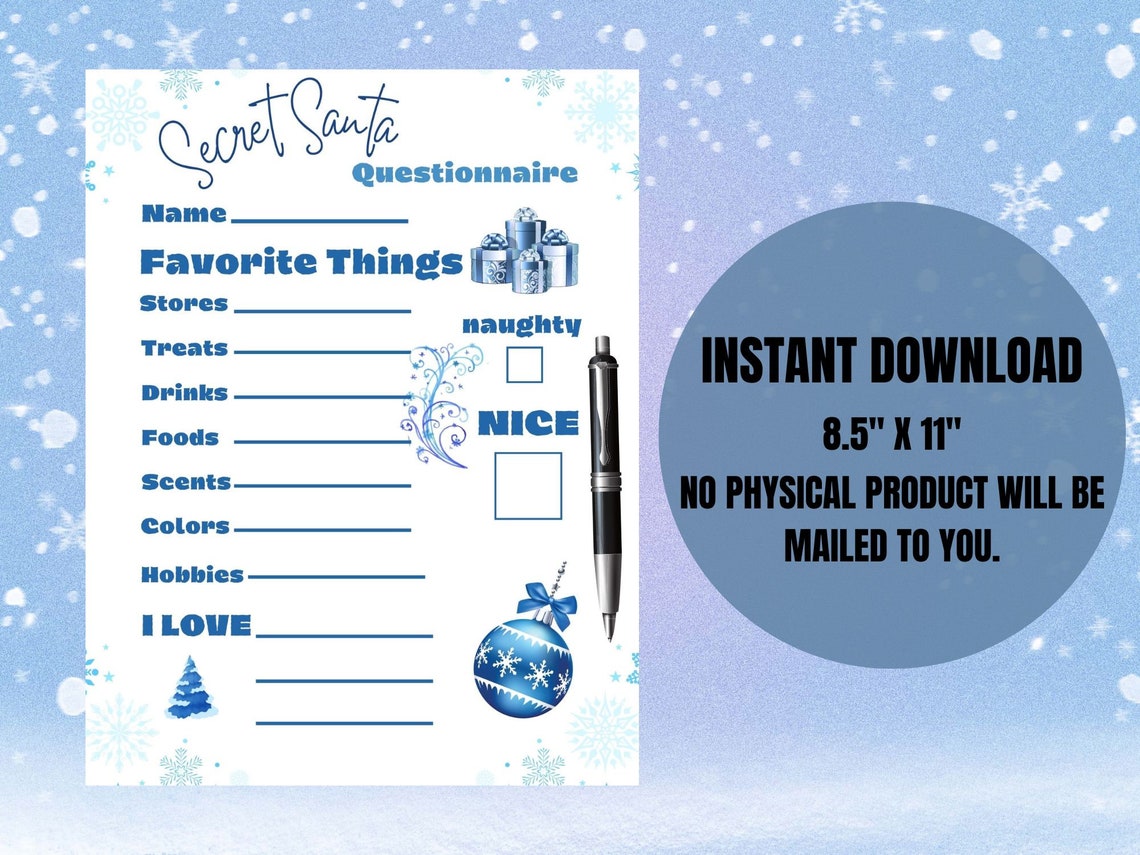 Secret Santa Questionnaire PRINTABLE Wish List Christmas Kids Wish List ...