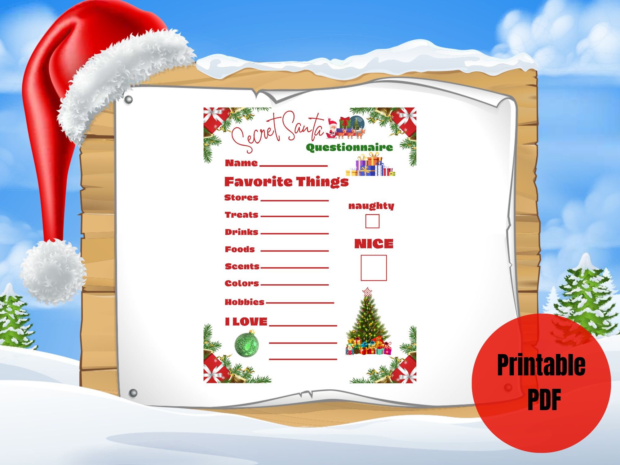 Secret Santa Questionnaire PRINTABLE Wish List Christmas Kids Wish List ...