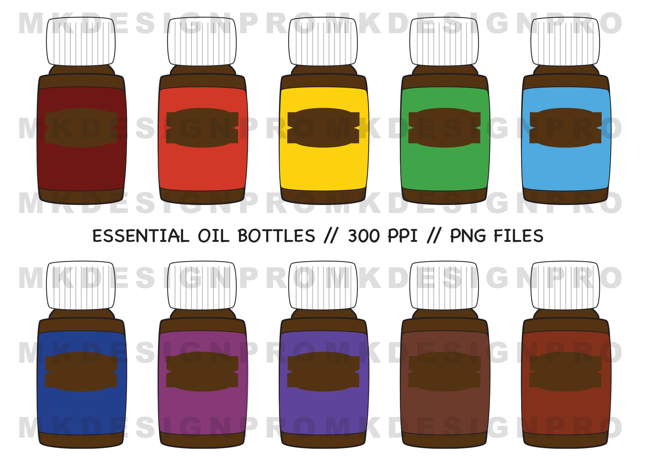 Essential Oil Bottle Clip Art 10 Colors // Digital Download Images - Etsy