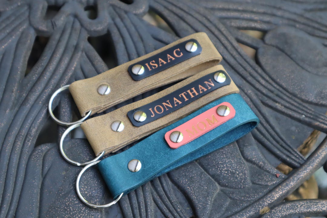 Custom Leather Keychains With Personalized Nameplate - Etsy