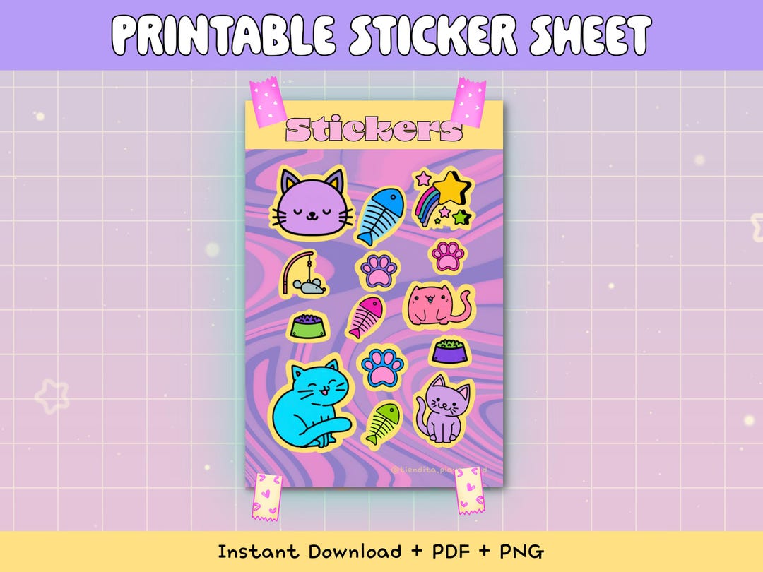 Cute Printable Sticker Sheet - 4"x6" | PDF + PNG Download for ...