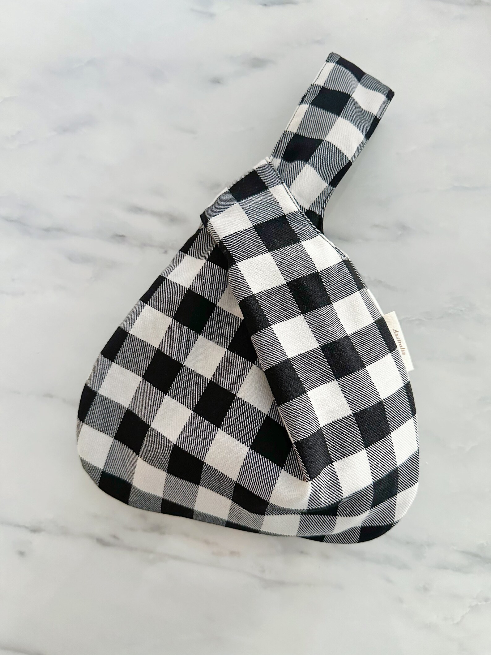 Handmade Checkered Knot Bag, Japanese Knot Bag, Black Women Bag, Small ...