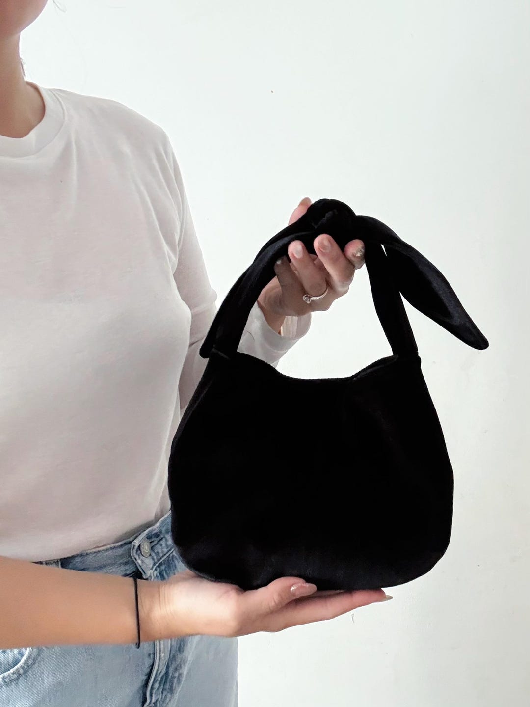 Handmade Small Cute Velvet Bow Bag, Wedding Bag, Evening Bag, Black ...