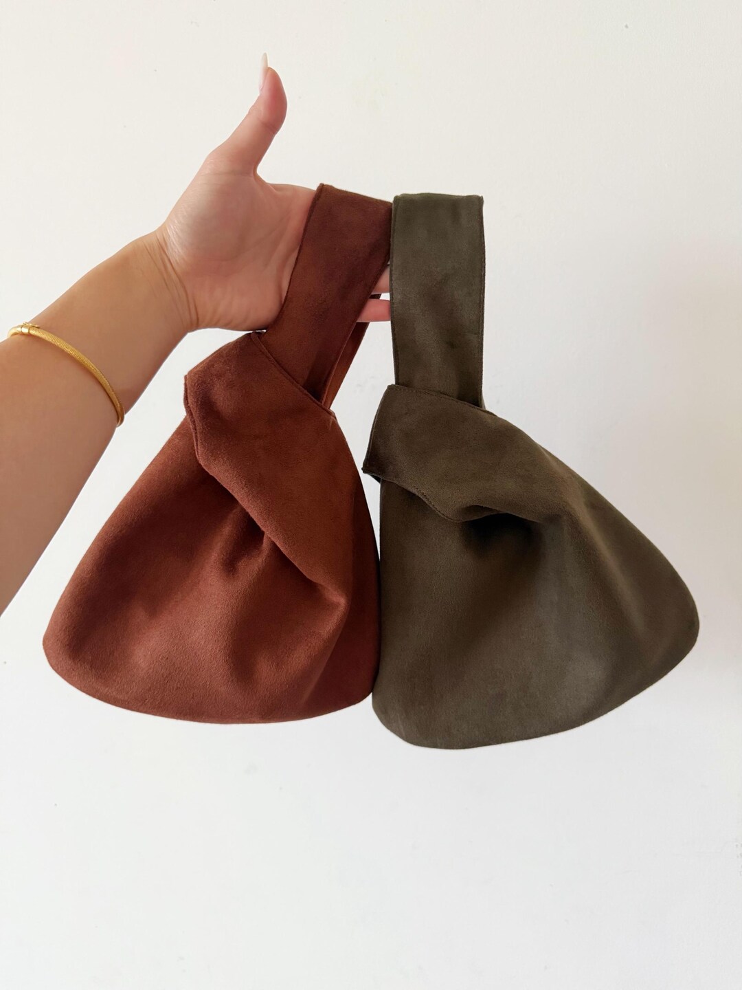 Handmade Soft Vegan Suede Japanese Knot Bag, Minimalist Wristlet, Small ...