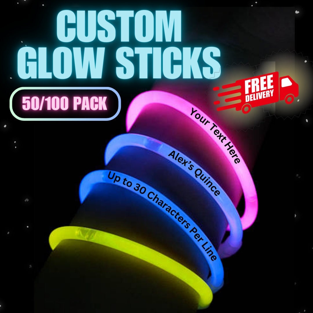50/100 Personalized Glow Stick Bracelets: 8" Assorted Colors, Party ...