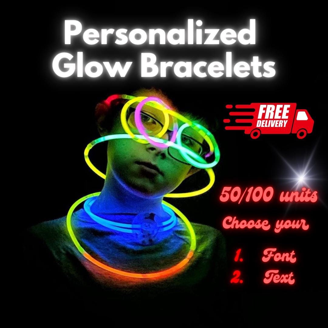 50/100 Personalized 8" Glow Bracelets: Party Favors, Light Sticks - Etsy