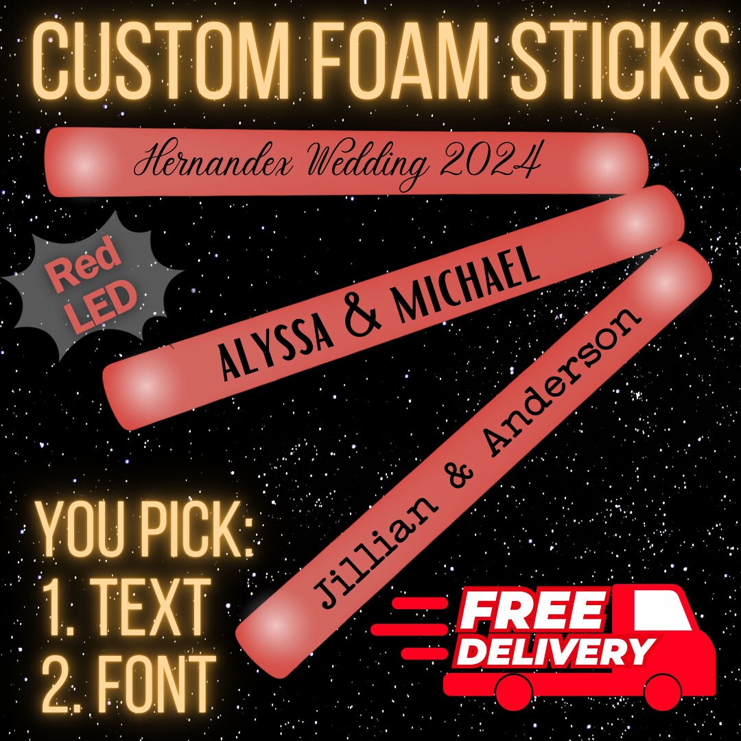 Custom Red LED Foam Sticks: Personalized Wedding Favors - Etsy