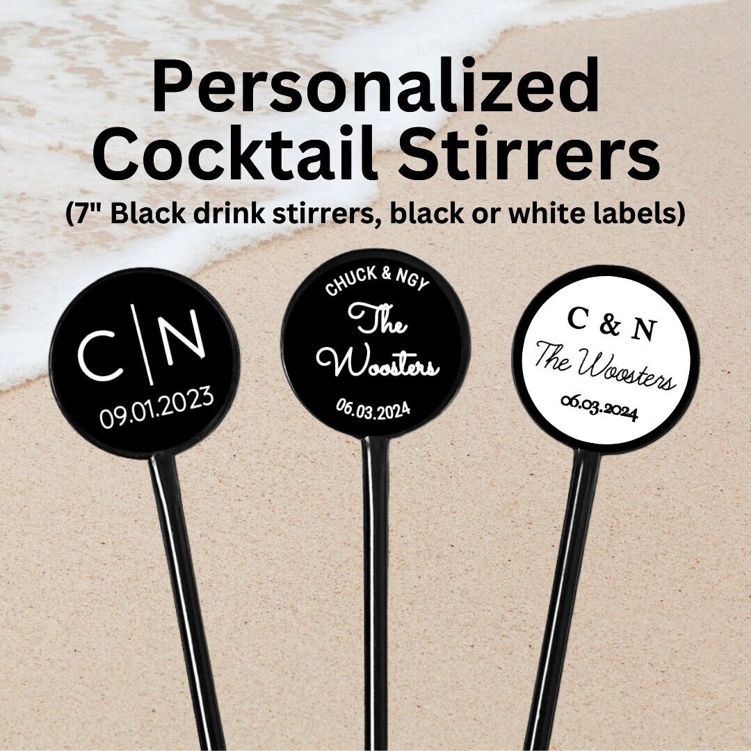 50/100 Custom Full Color Printed Initial Swizzle Sticks, 7 Black/white ...