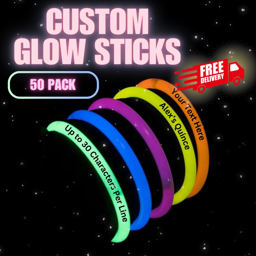50 Personalized 8 Assorted Color Glow Sticks, Bracelets, Necklaces for ...