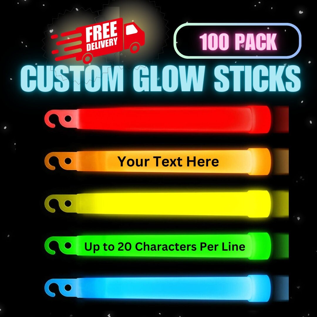 100 Personalized 6" Assorted Color Glow Sticks, Necklaces, Lanyards for ...