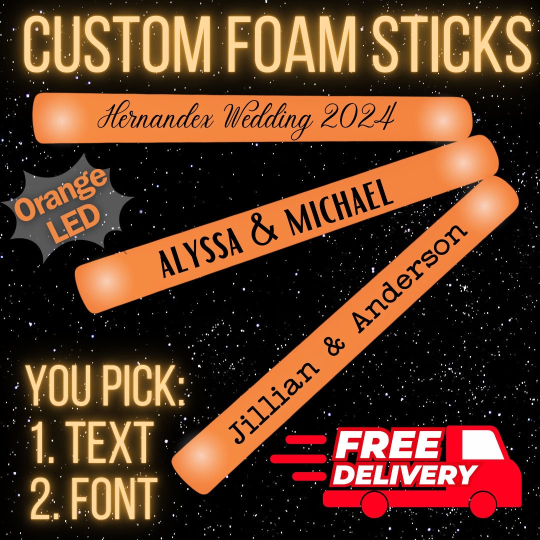 100 Customizable Orange LED Foam Sticks – Party Favors for Wedding ...