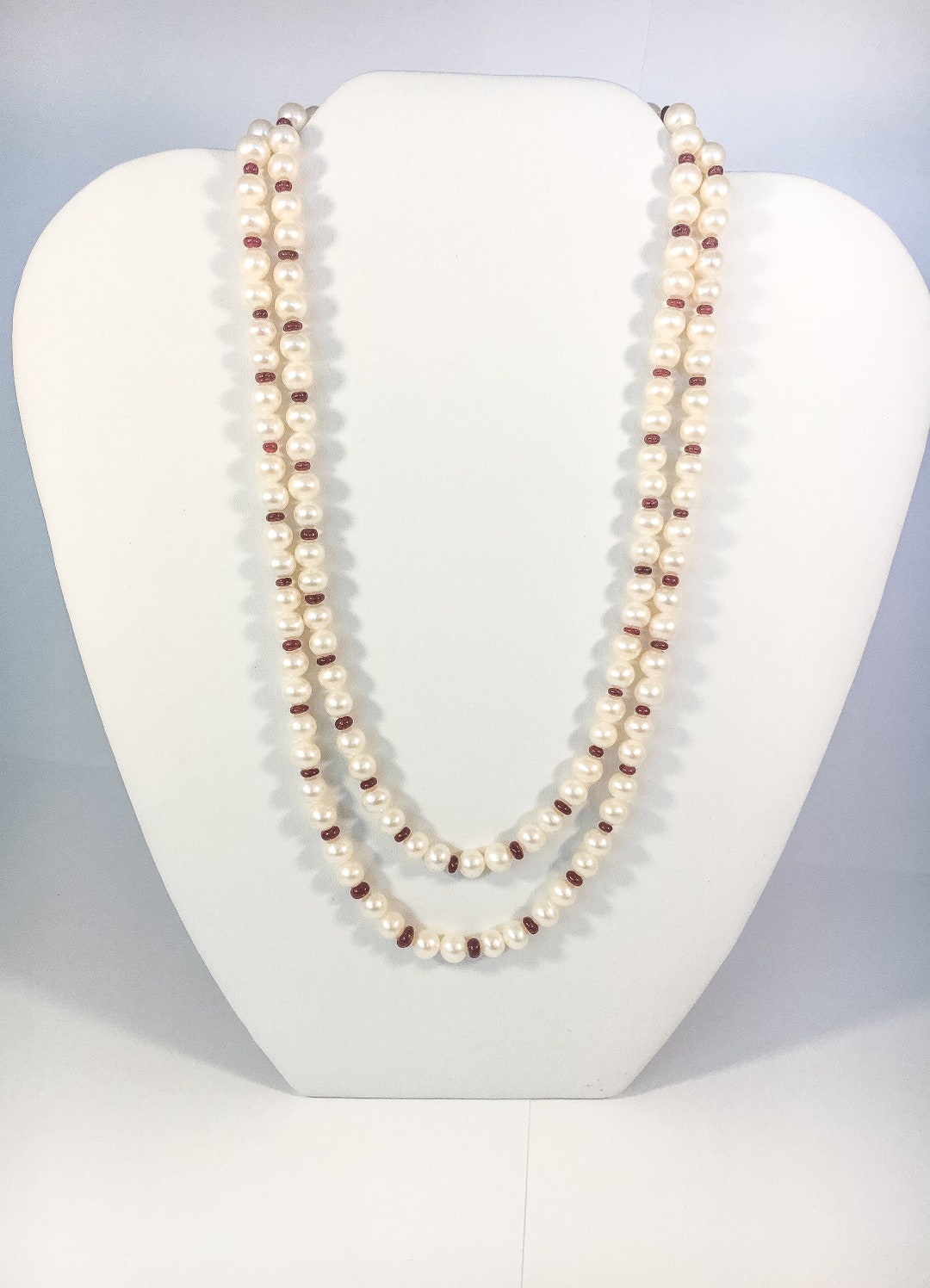 Ruby Pearl Necklace - Ruby Pearl Double Strings - 2-in-1 Pearl String ...
