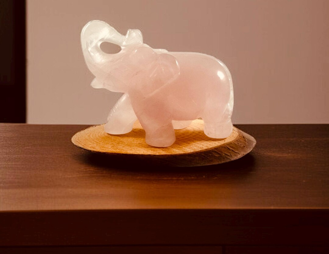 Large 10-12 Cm Rose Quartz Elephant - Carved Gemstone Figurine ...