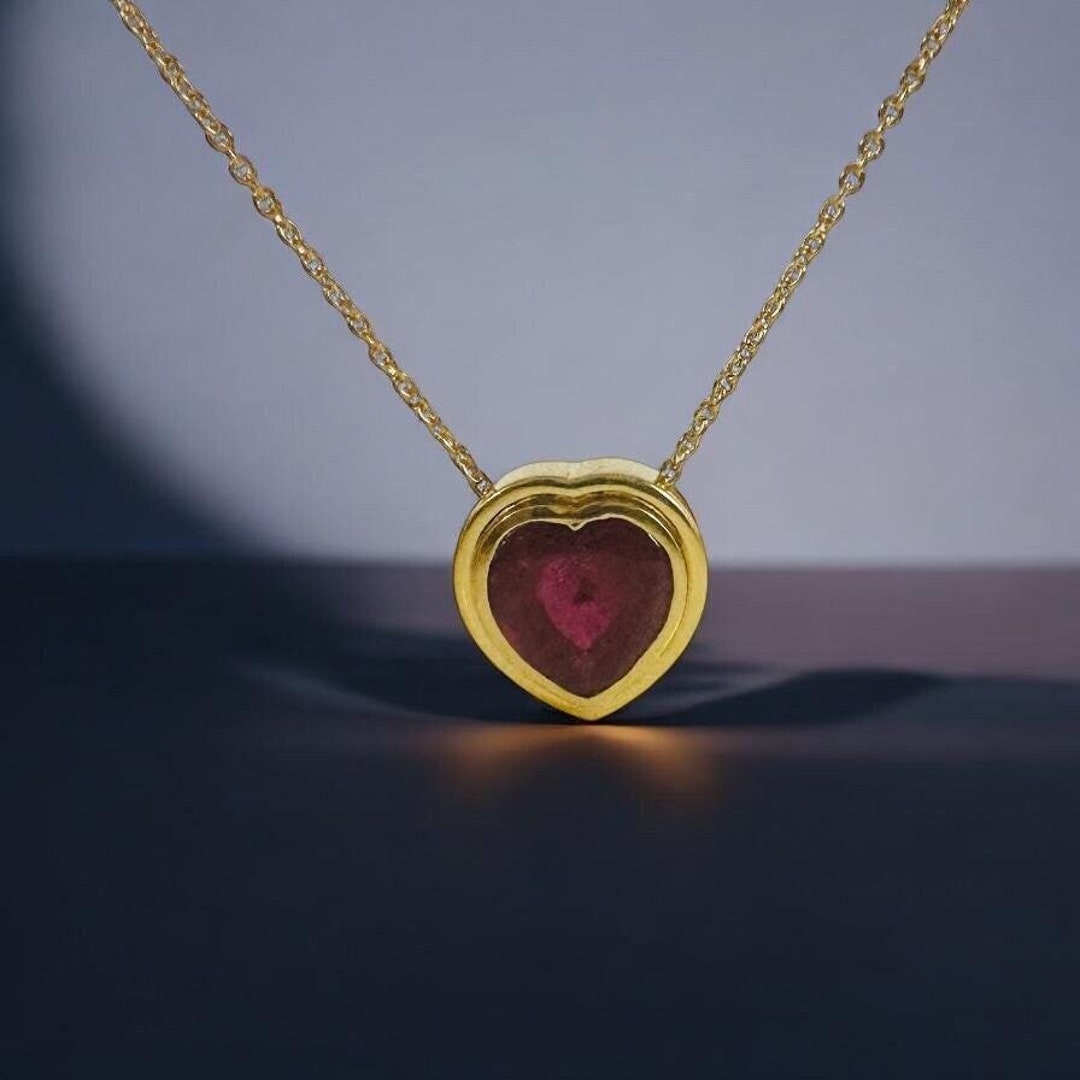 14K Gold Ruby Heart Pendant Necklace - Solid Gold Ruby Floating Heart ...