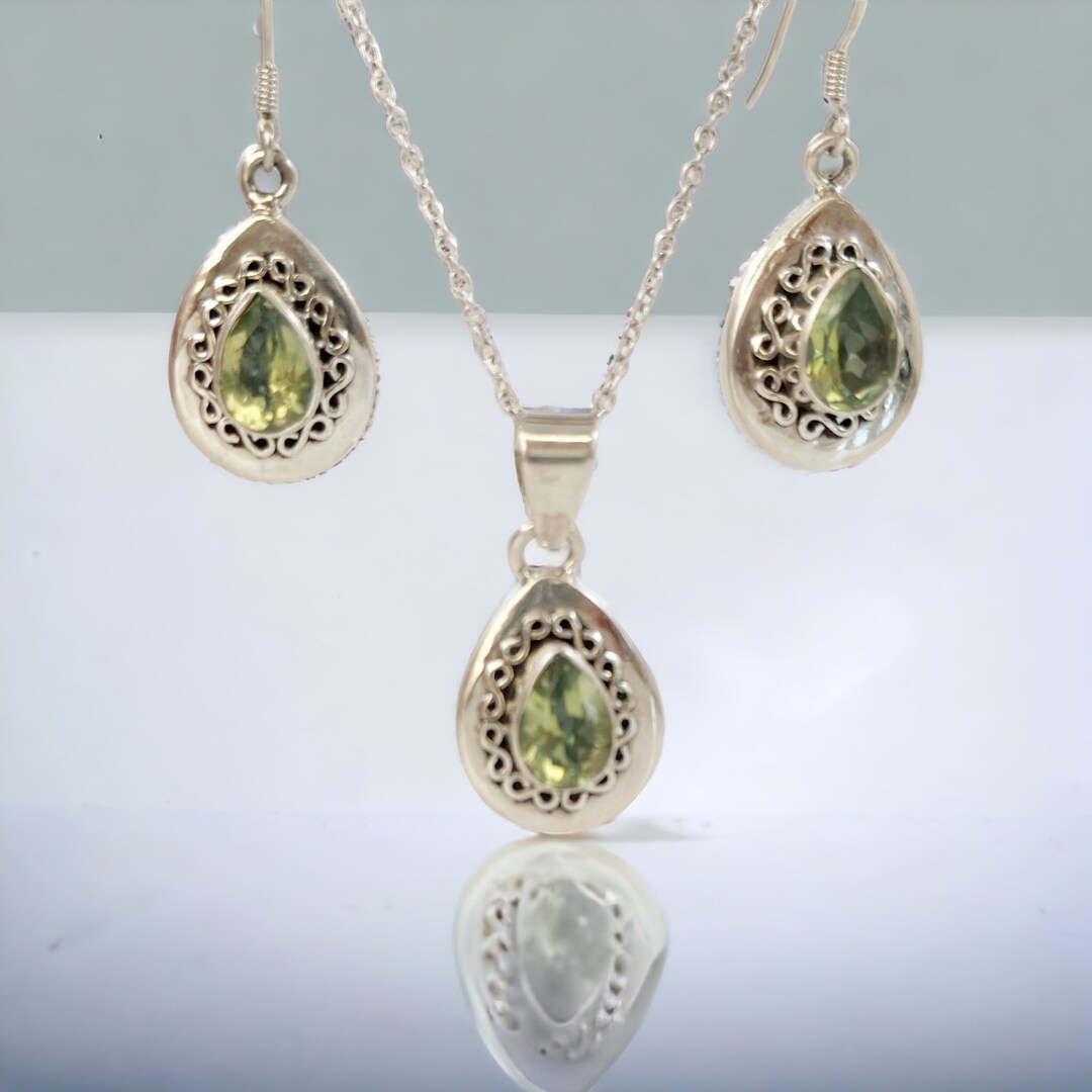 Genuine Peridot Earrings & Pendant Set - Peridot Earrings - Peridot ...