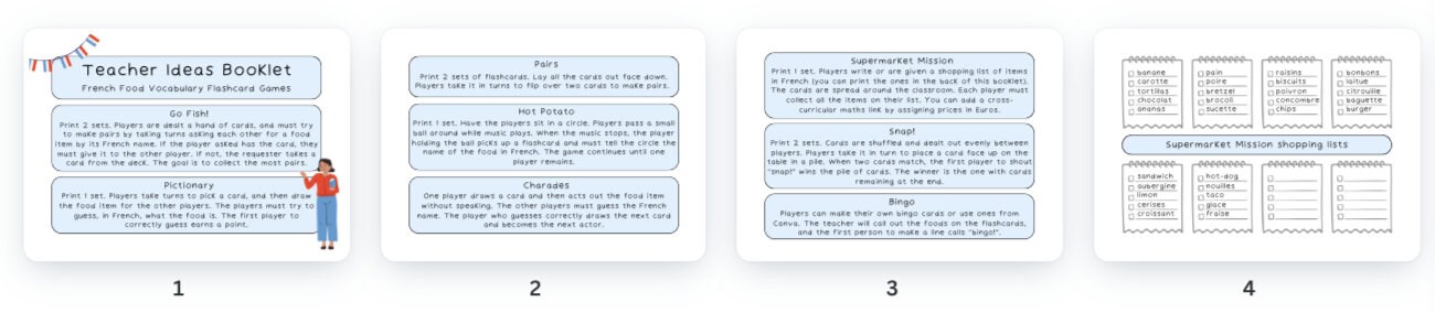 Learn French Lesson Pack! Cute Food Vocabulary Flashcards and Teacher ...