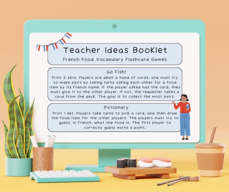 Learn French Lesson Pack Cute Food Vocabulary Flashcards and Teacher ...
