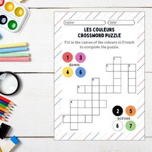 French Colour Vocabulary Crossword Worksheet With Answer Sheet for ...