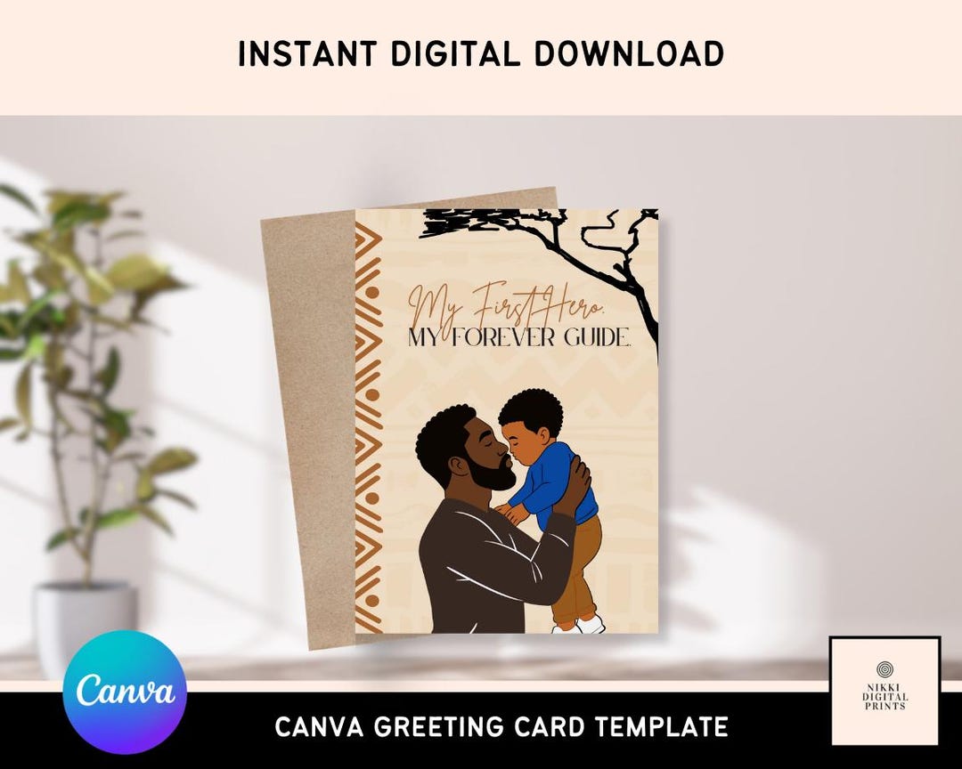 Father's Day Card Template for Black Dad: Hero Theme (canva Editable ...