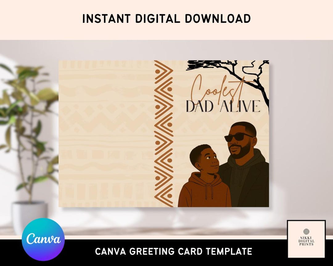 Coolest Dad Father's Day Card: Black Dad Gift, Editable Canva Template ...