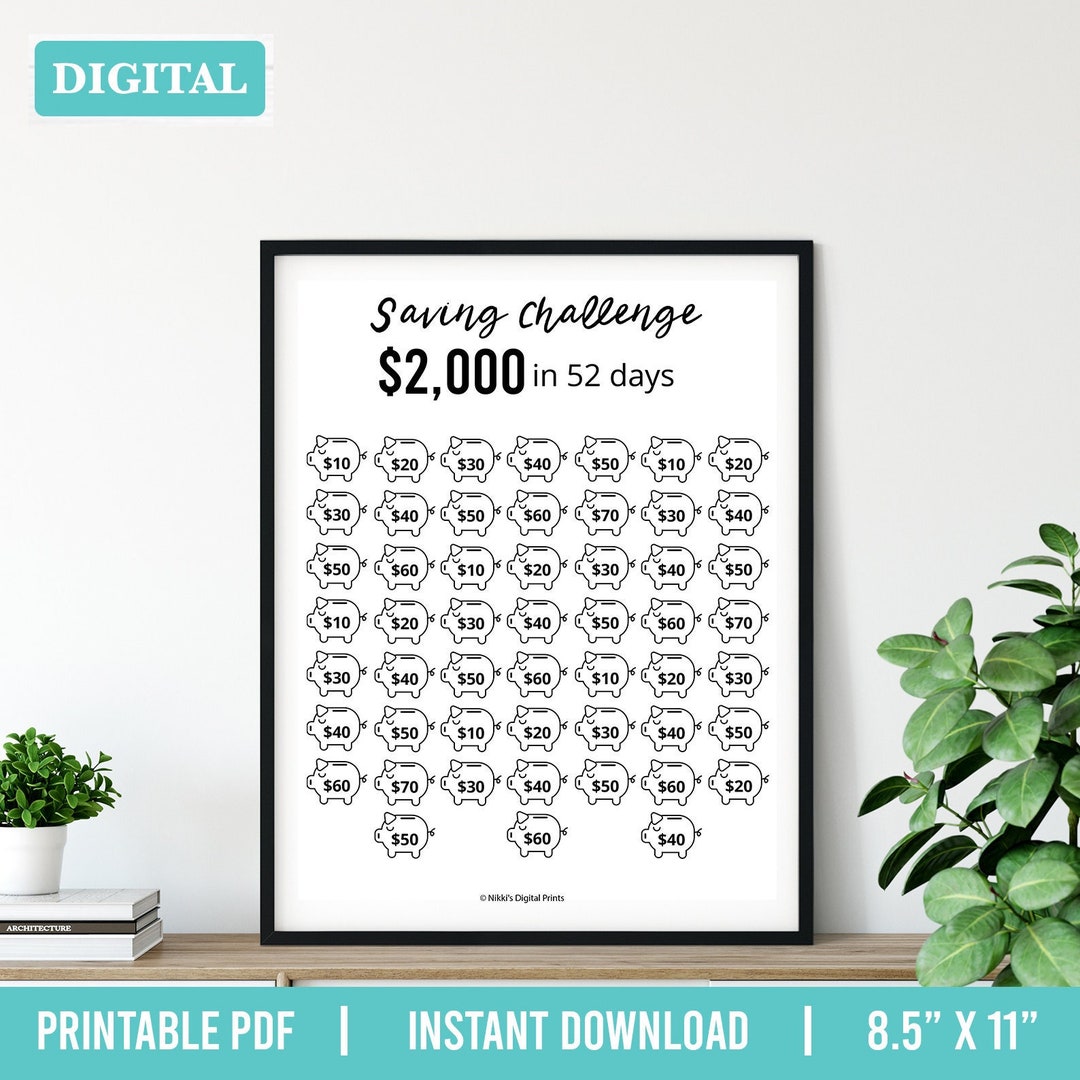 Save 2000 Dollars in 52 Days Challenge, 52 Days Money Saving Challenge ...