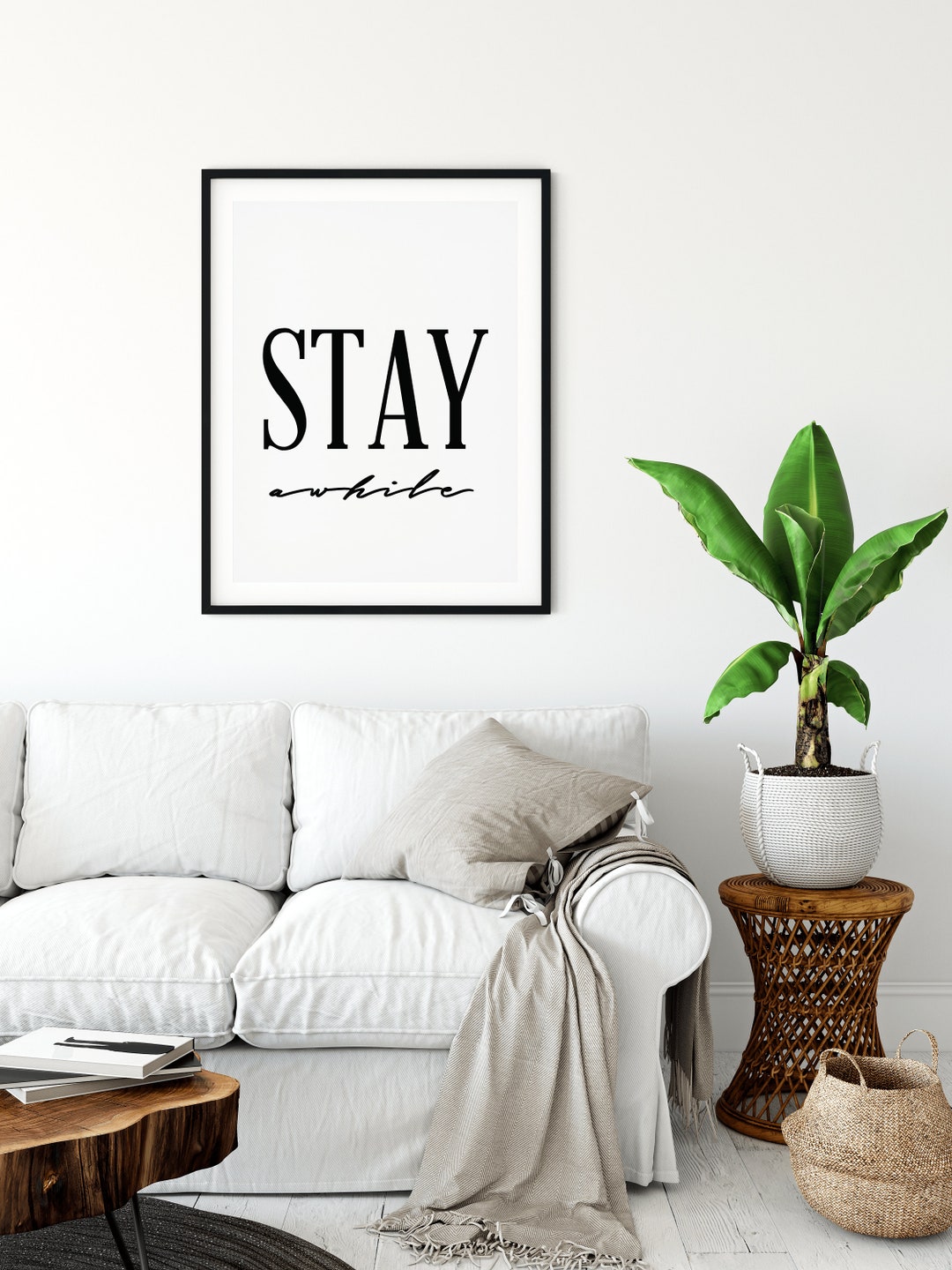Stay Awhile Print: Scandinavian Guest Room Wall Art (digital Download ...