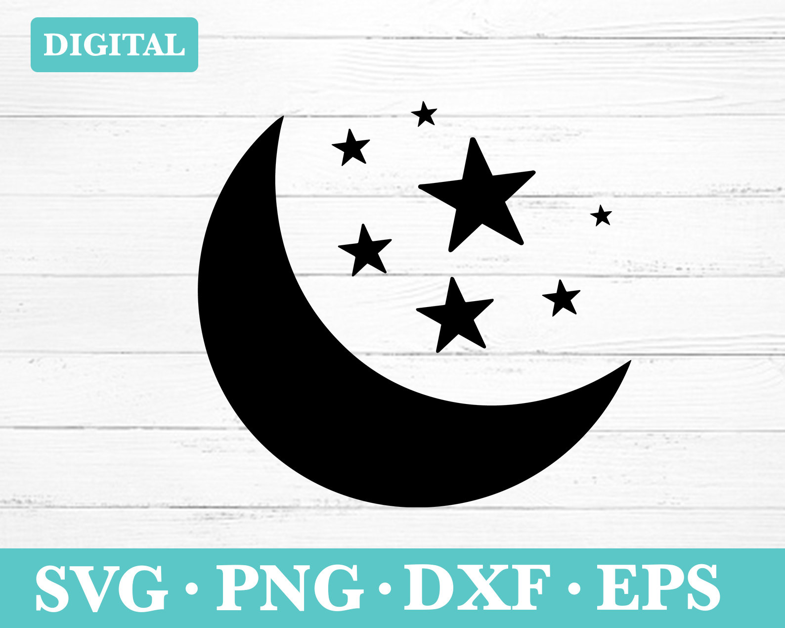 Moon and Stars Digital Download Svg, Moon Svg Clipart, Svg, Png, Eps ...