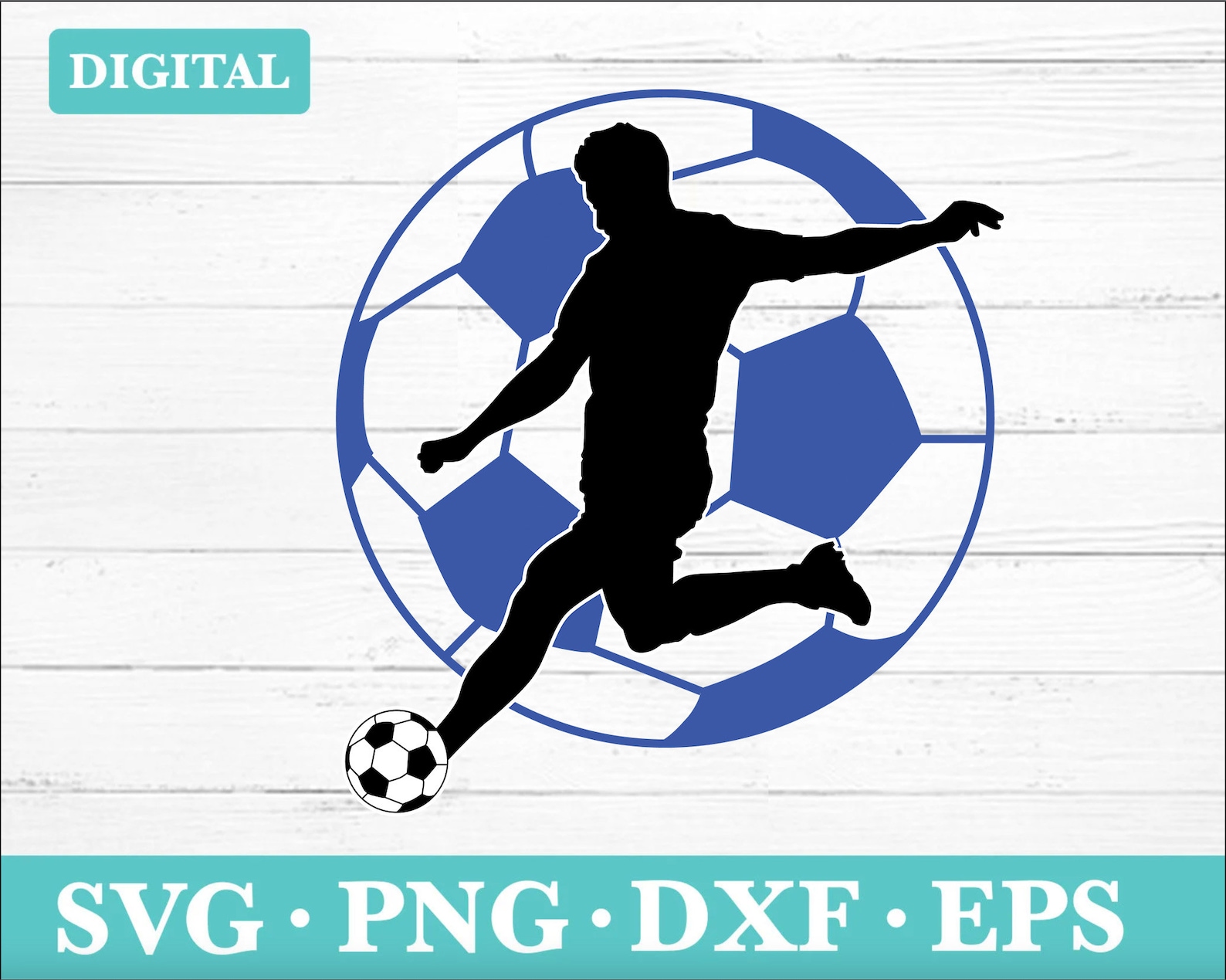 Soccer Player Kicking Ball Silhouette With Ball Behind Player Svg ...