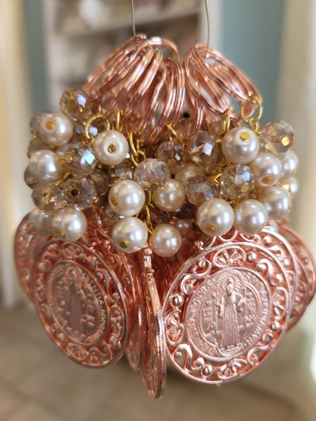 12 Pieces Rose Gold St. Benedict Key Chain, Christening Favor, Baptism ...
