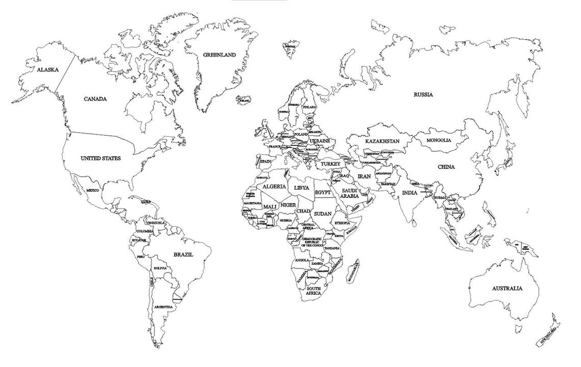 World Map All Countries Dxf Vector Files for Cricut Laser - Etsy Canada