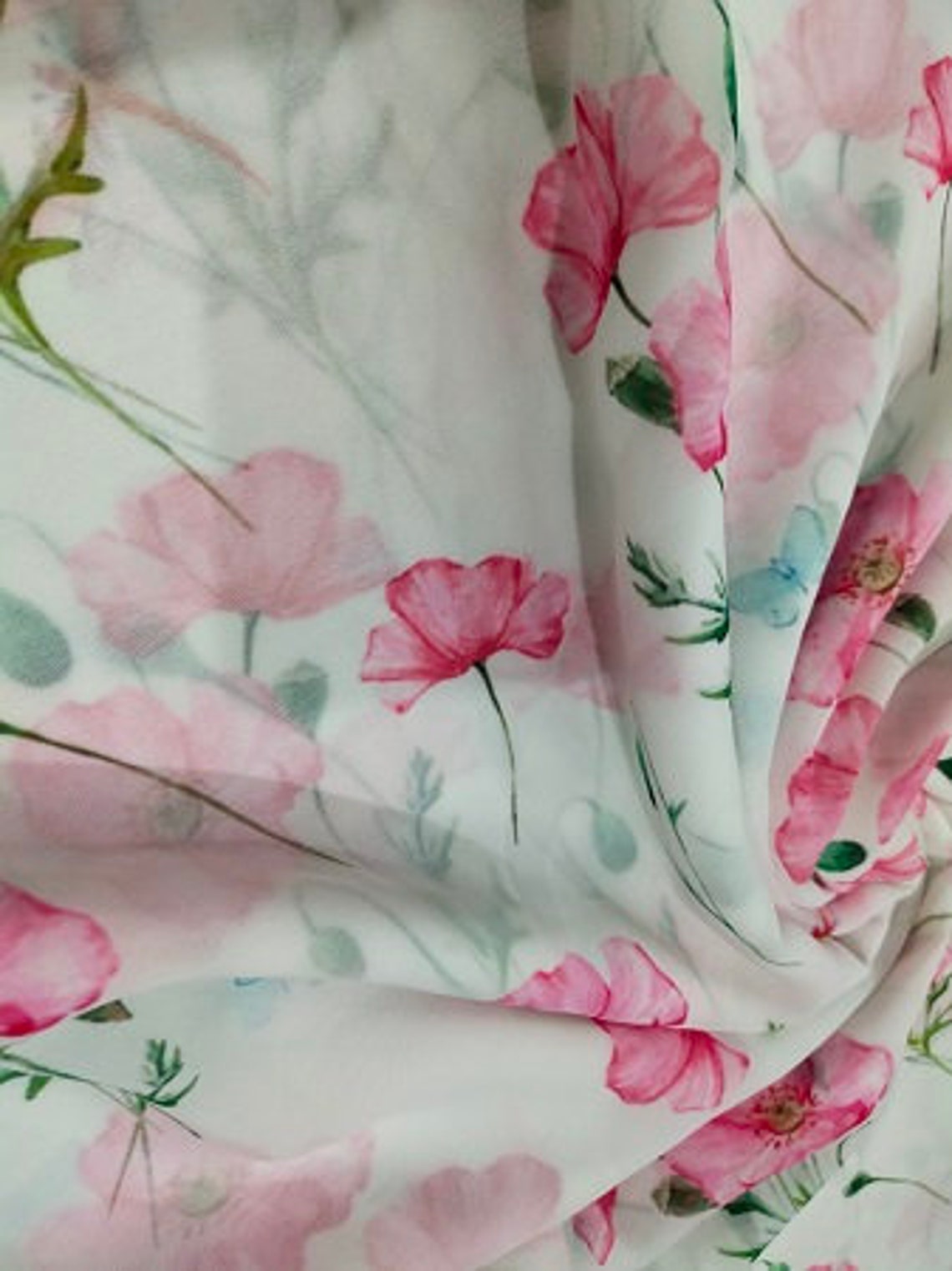 Beautiful White Georgette Printed Floral Design Fabric By Yard Etsy