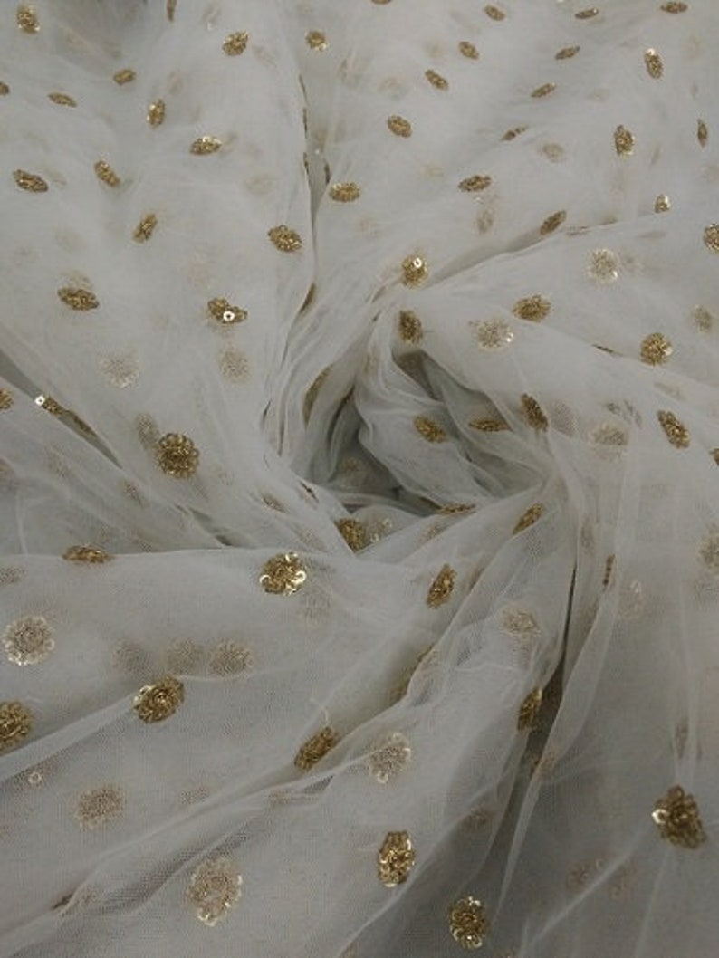 Dyeable Golden Sequence Work Net Fabric By Yard | Etsy
