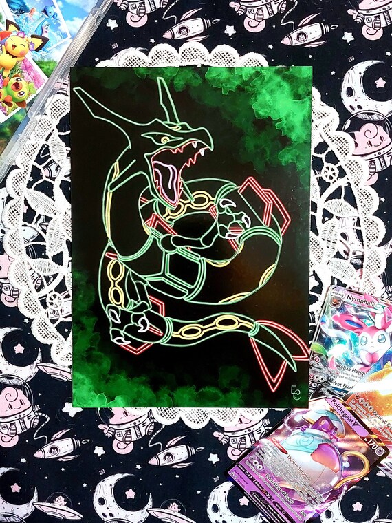 Print Pokemon A5//A4 Illustration Rayquaza Neon - Etsy