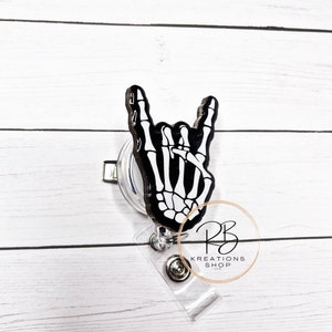Rock on Badge Holder | Skeleton Hand Badge Reel | Retractable ...