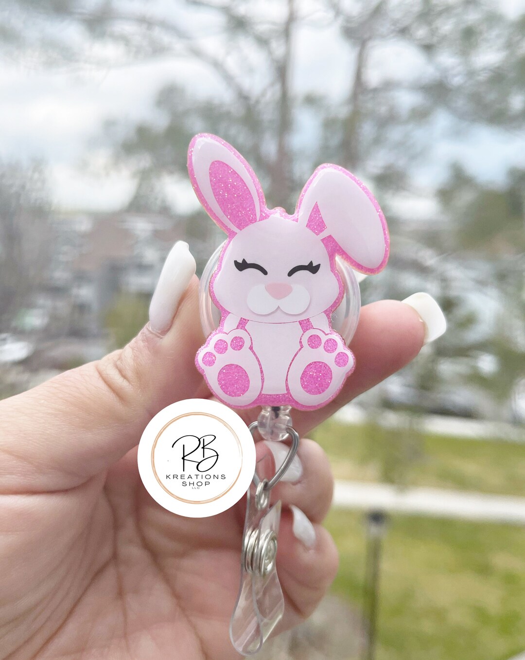 Pink Bunny Badge Reel | Retractable | Easter Bunny Badge Holder ...