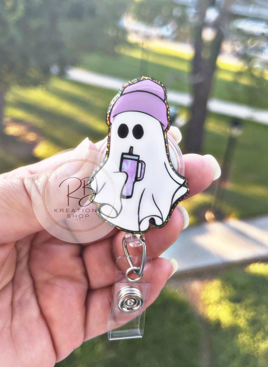 Boujee Ghost With Coffee Badge Reel | Boujee Ghost Badge Holder ...