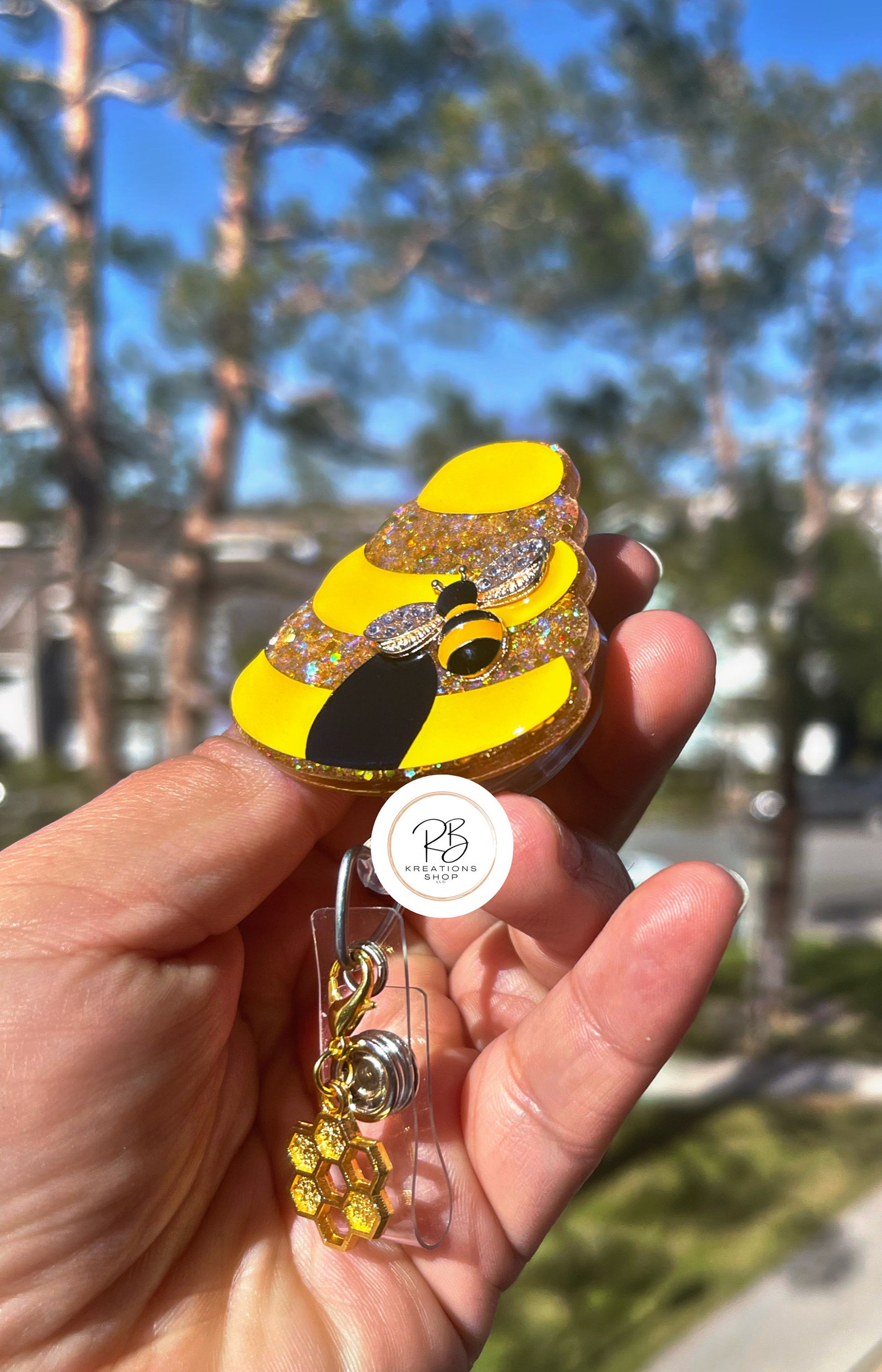 Cute Beehive W/ 3D Bee Badge Reel | Nurse Badge Holder | Teacher ID ...