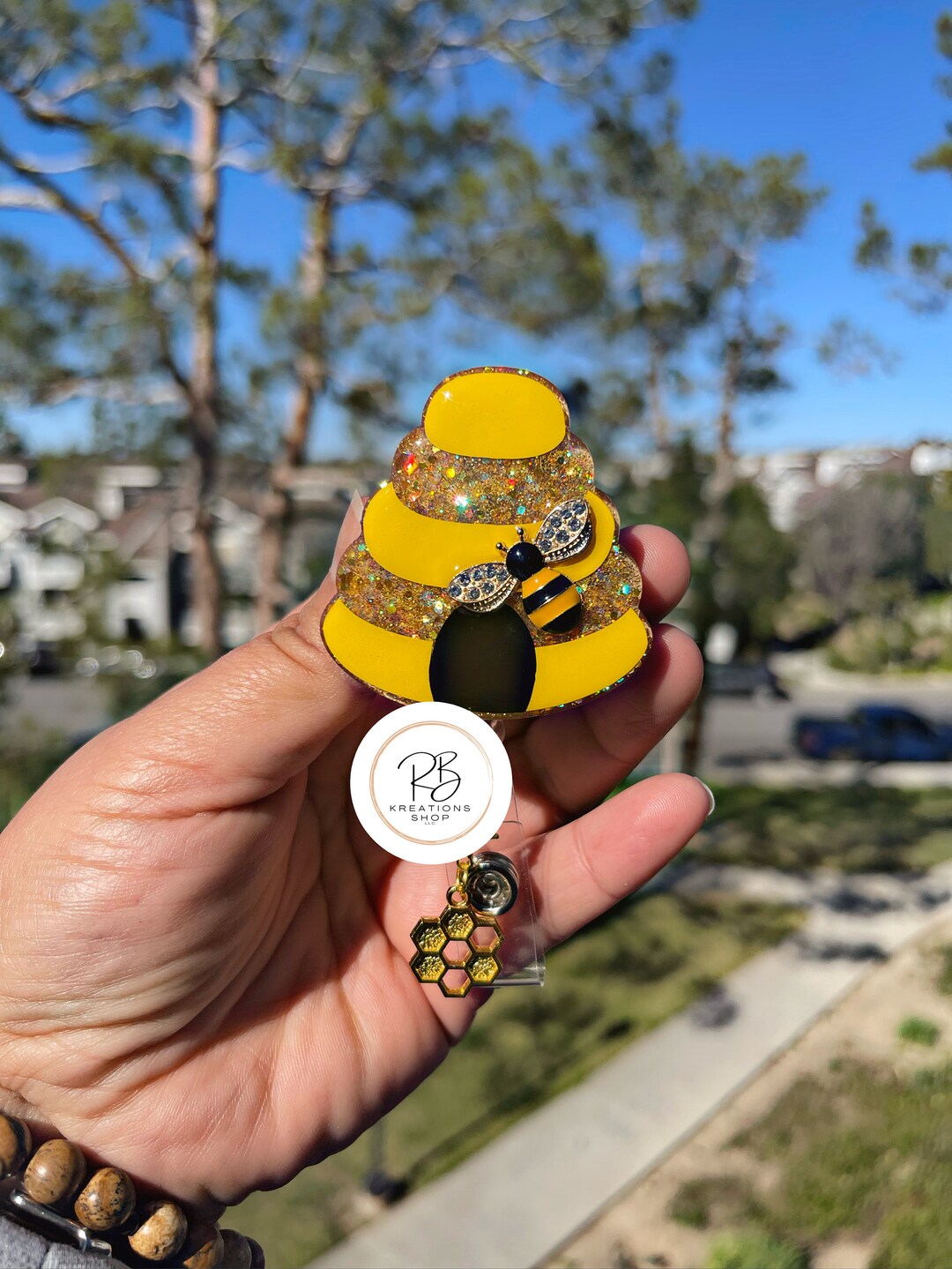 Cute Beehive W/ 3D Bee Badge Reel | Nurse Badge Holder | Teacher ID ...