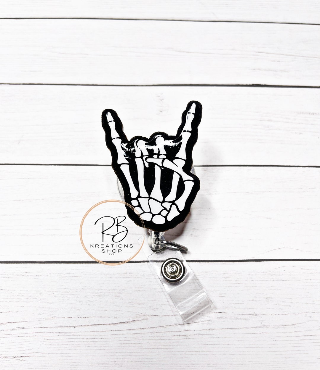 Rock on Badge Holder | Skeleton Hand Badge Reel | Retractable ...