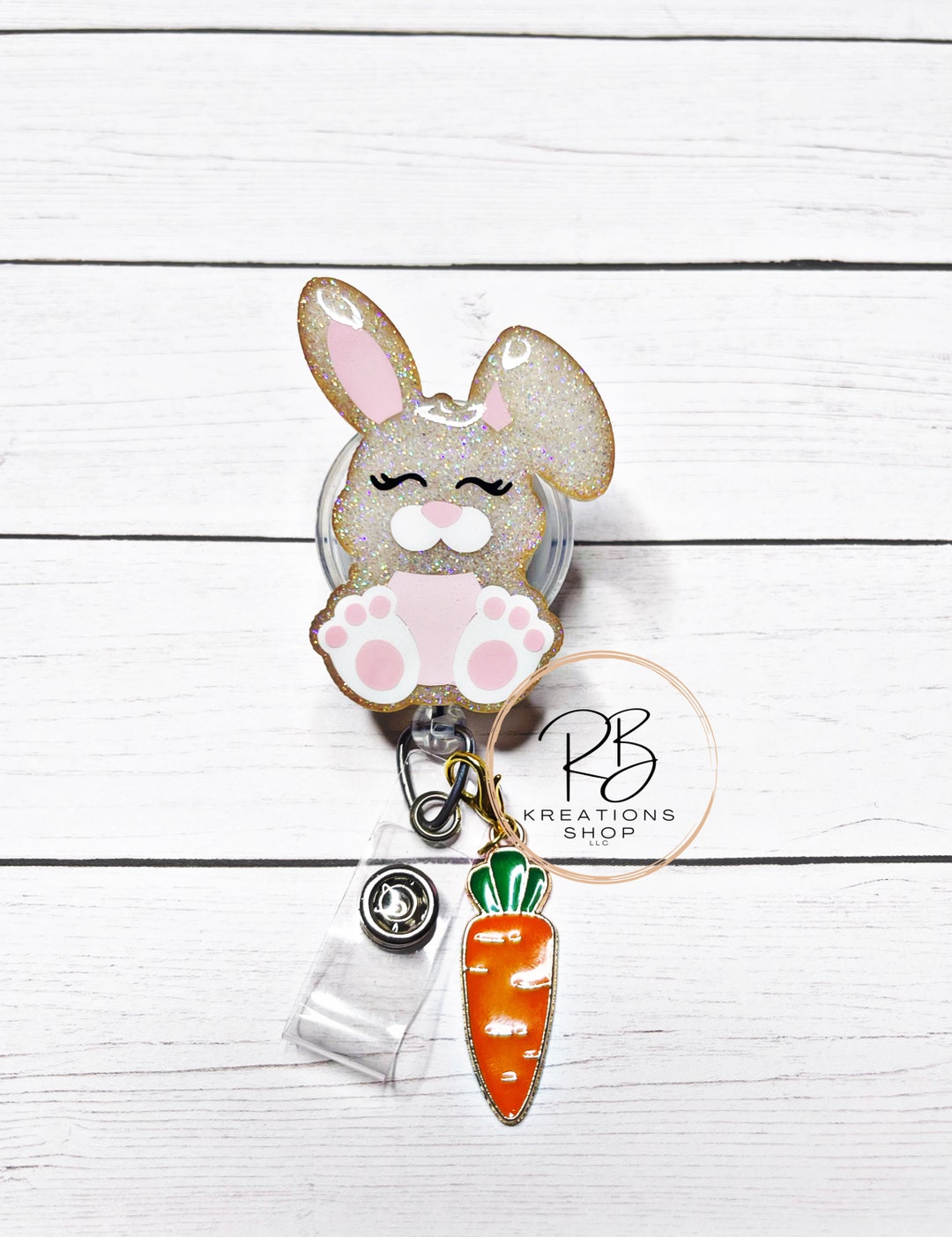 Cute Bunny Badge Holder, Easter Bunny Badge Reel With Detachable Carrot ...