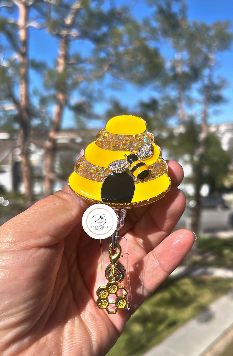 Cute Beehive W/ 3D Bee Badge Reel | Nurse Badge Holder | Teacher ID ...