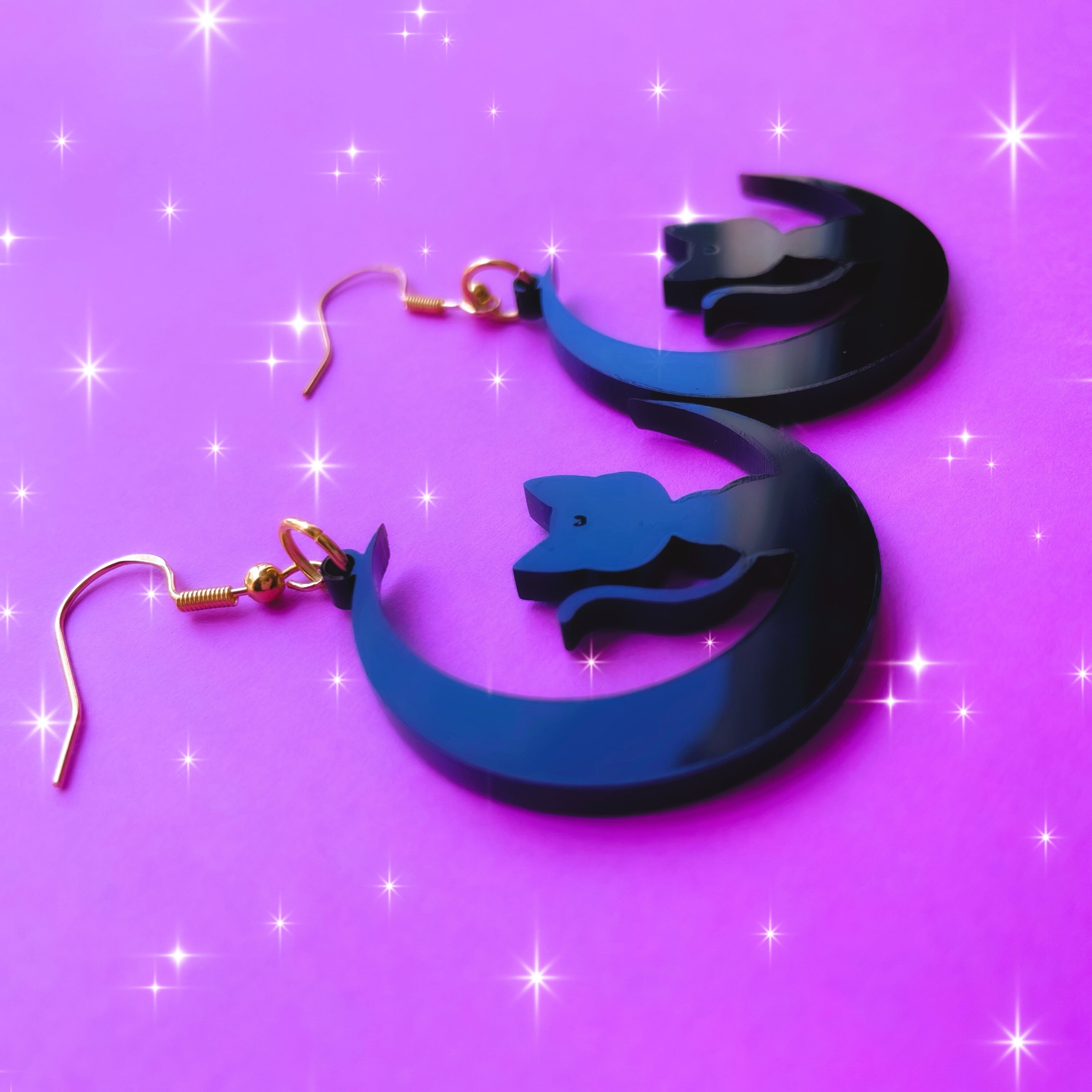 Moon cat earrings | Etsy